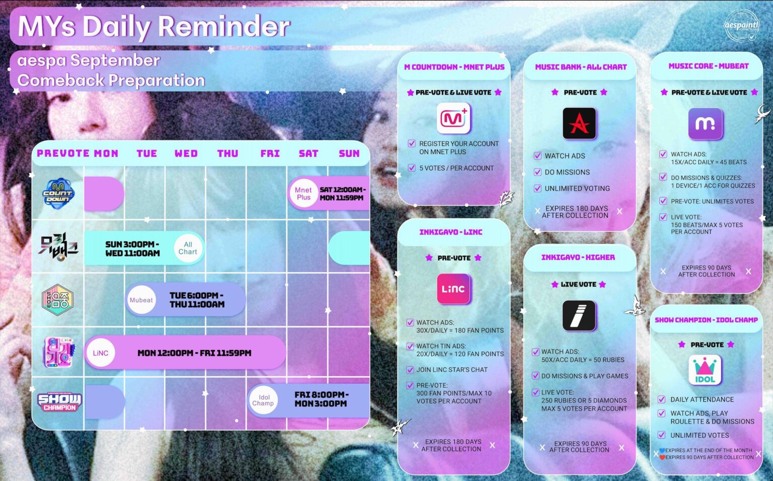 aespa - Music Show Voting (Schedule & Guide) - AESPA CLUB